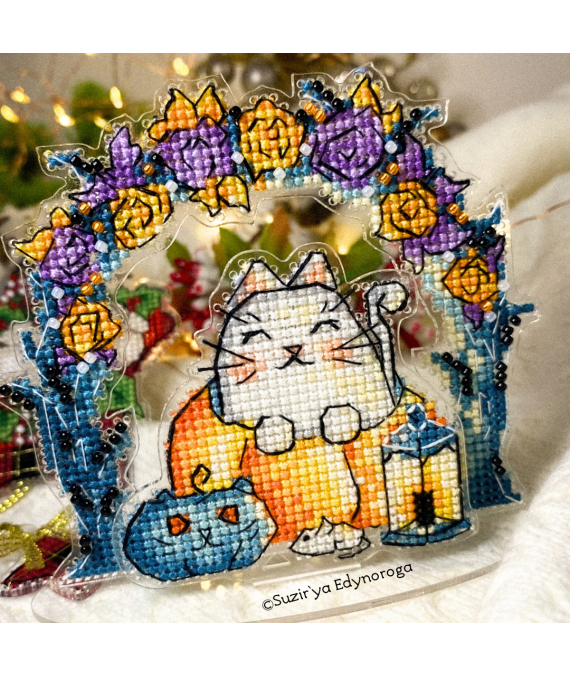 Lacy Cat for Halloween – embroidery kit with beads, DMC and flexible ...